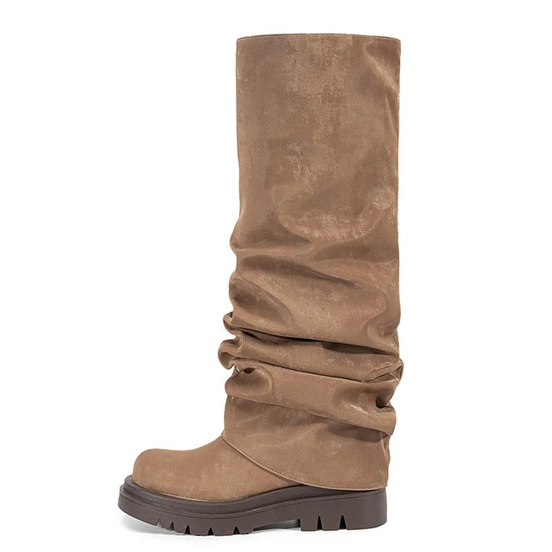 Suede Slouchy Convertible Lug Boots - Knee-High to Mid-Calf Boots ...
