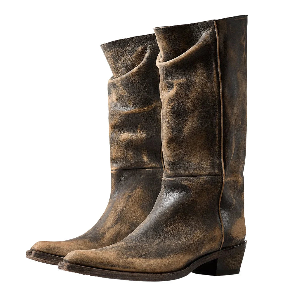 Vintage Distressed Slouchy Leather Cowboy Boots | Trend4us