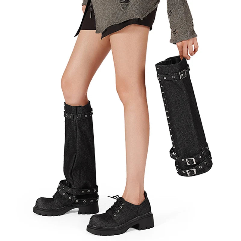 Edgy Detachable Buckle Strap Knee-High Boot Covers | Trend4us